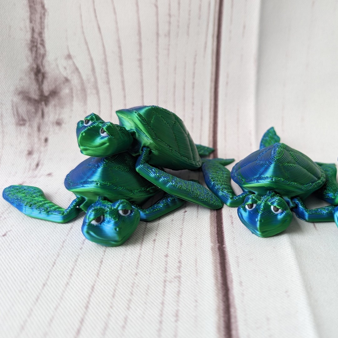 Articulated 3D Printed Sea Turtle Figure With Smile Lifelike Eyes, Desk ...