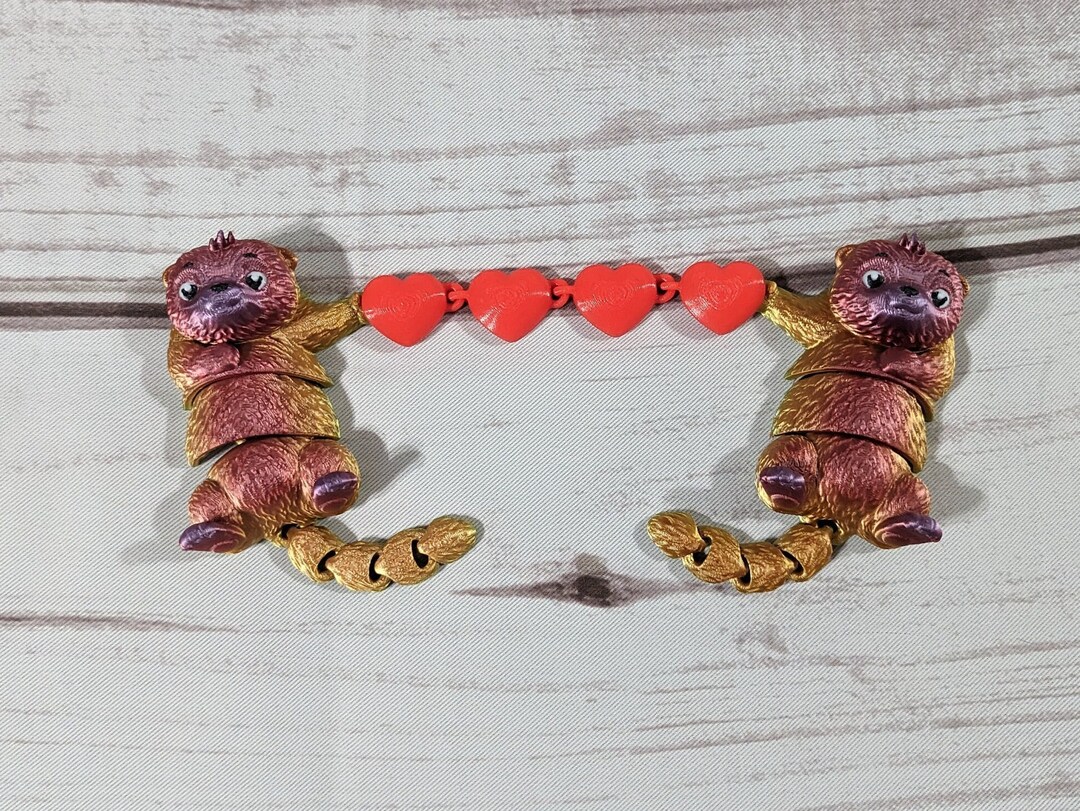 Otter Pair With Heart String Figures- Articulated 3D Printed Romantic ...