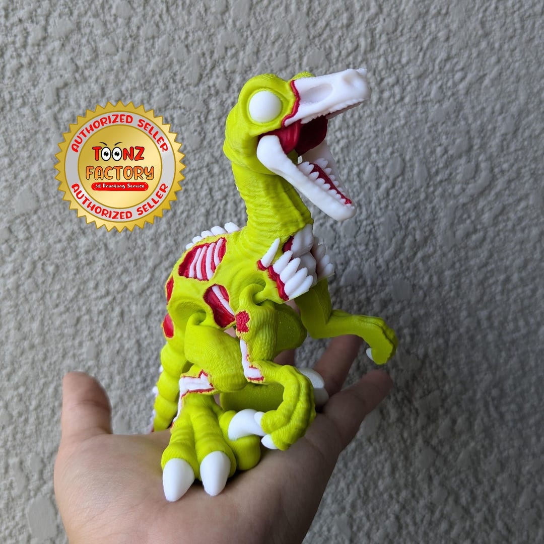 Zombie Raptor 3D Printed Articulated Figure: Halloween Dinosaur Replica ...