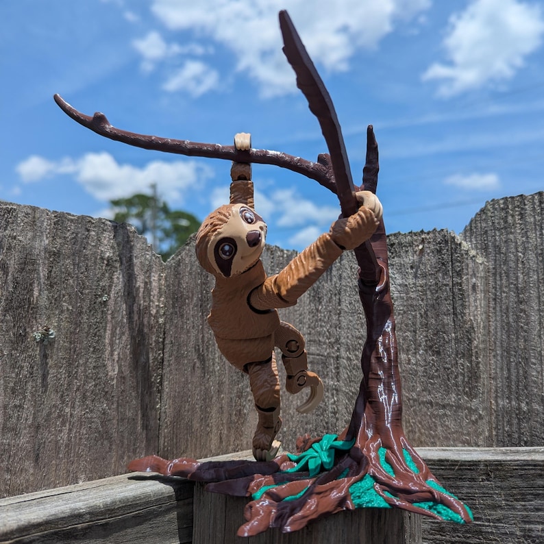 Sloth 3D Printed Articulated Figure Set: Display Piece, Sloth and Tree ...