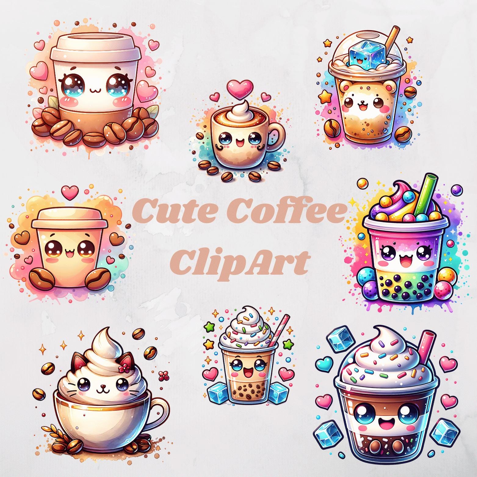 Cute Watercolor Coffee Theme Clipart - Coffee Love, Cute Adorable ...