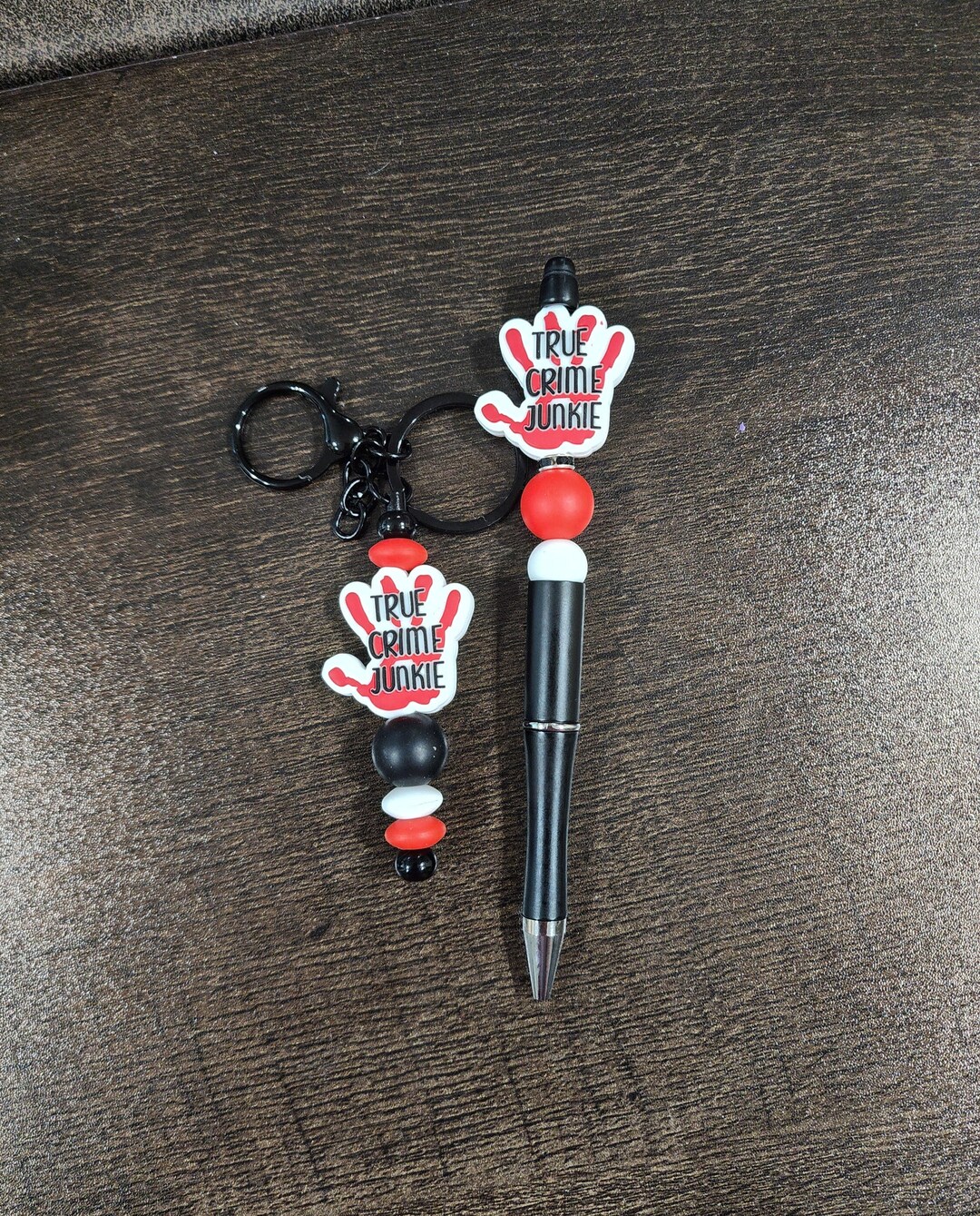 True Crime Junkie Beaded Pen and Keychain Set - Etsy