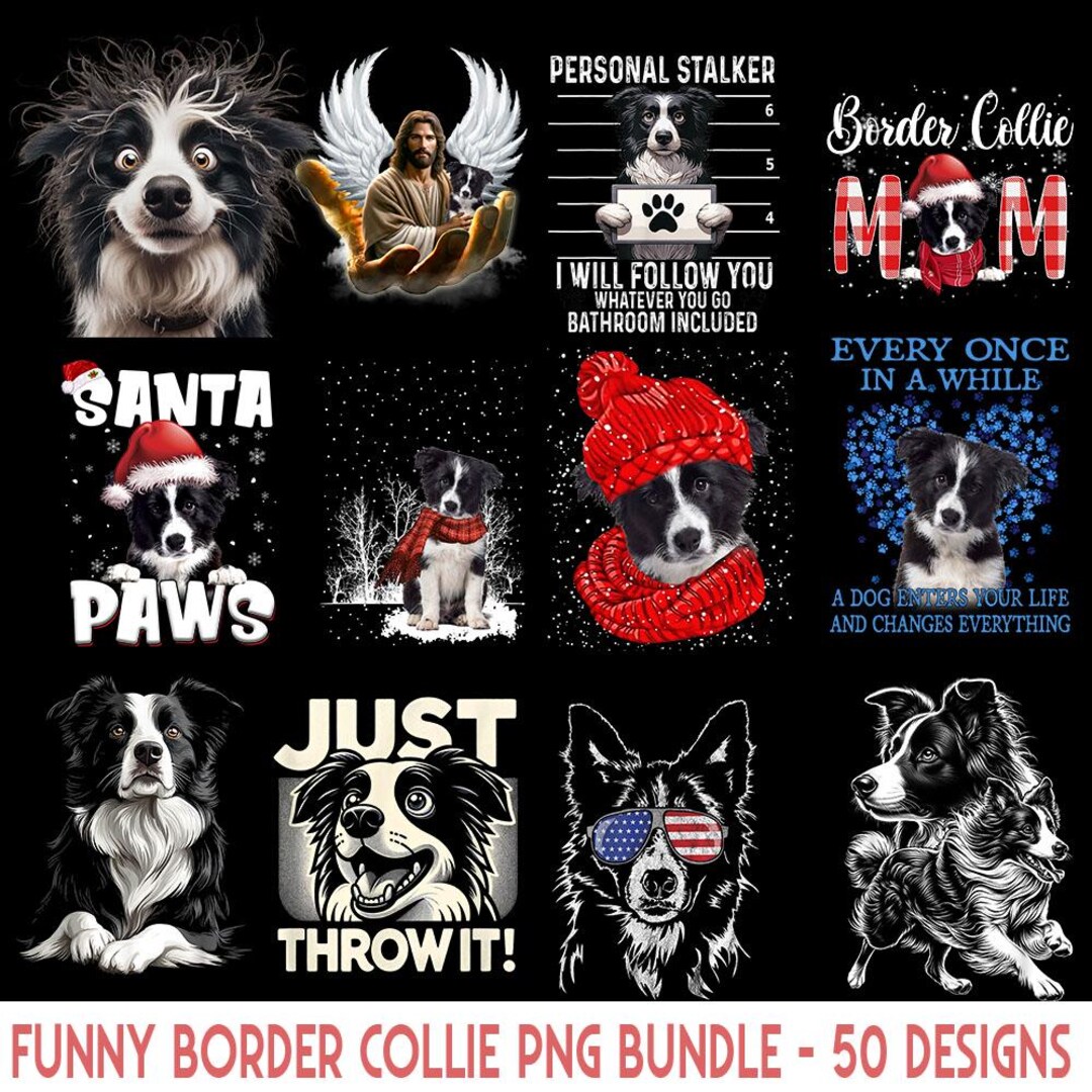 Border Collie Quotes X50 BUNDLE Png, Collie Png Bundle, Puppy Clipart ...