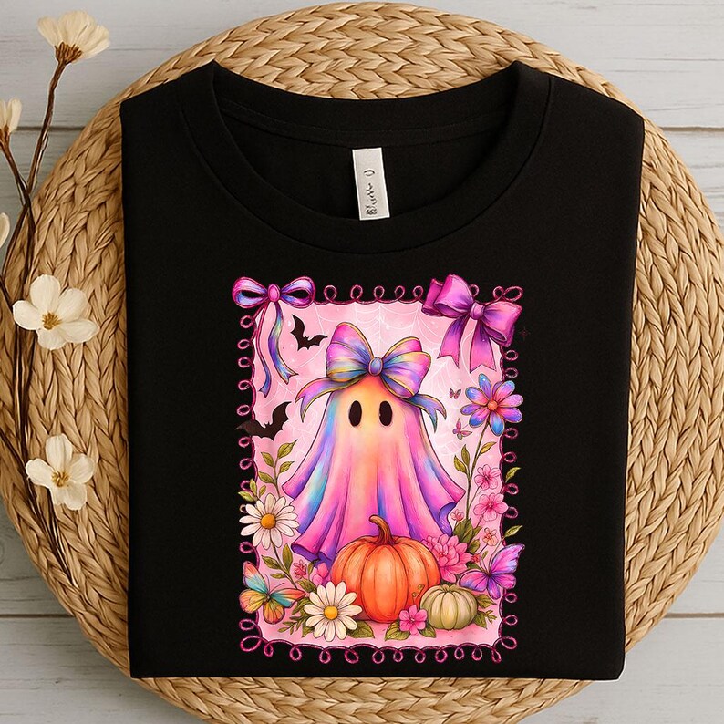 Preppy Neon Halloween Ghost PNG, Coquette Cute Ghost With Bow and ...