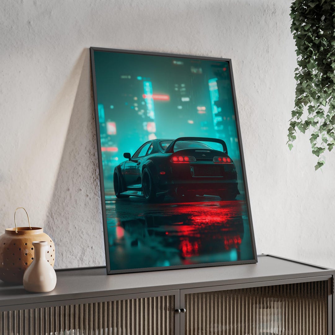 Cyberpunk Toyota Supra MK4 A80 Art, Neon Rainy Street Scene With ...