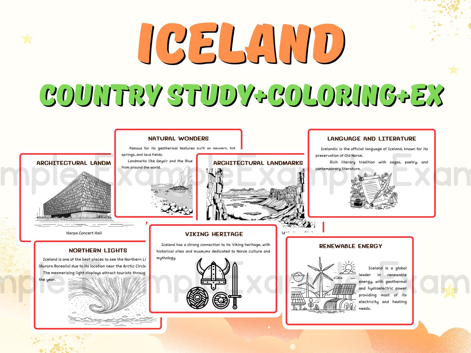 Iceland Country Study+coloring+ex Activities - Etsy