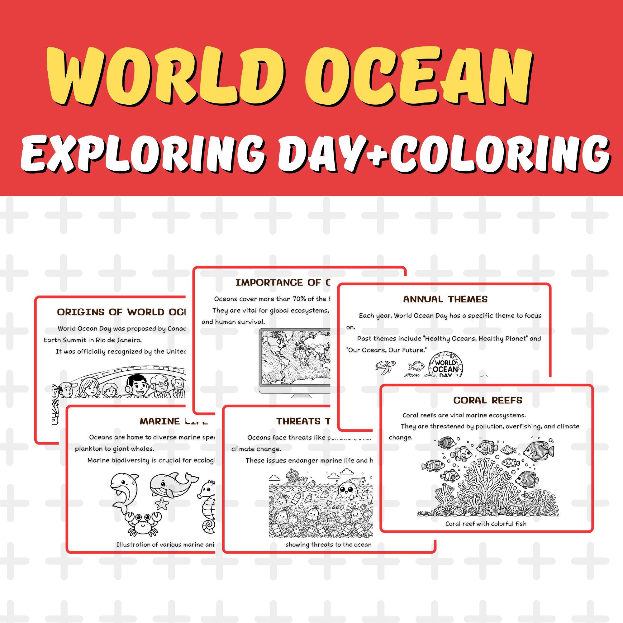 Exploring World Ocean Day+coloring Pages for Kids - Etsy