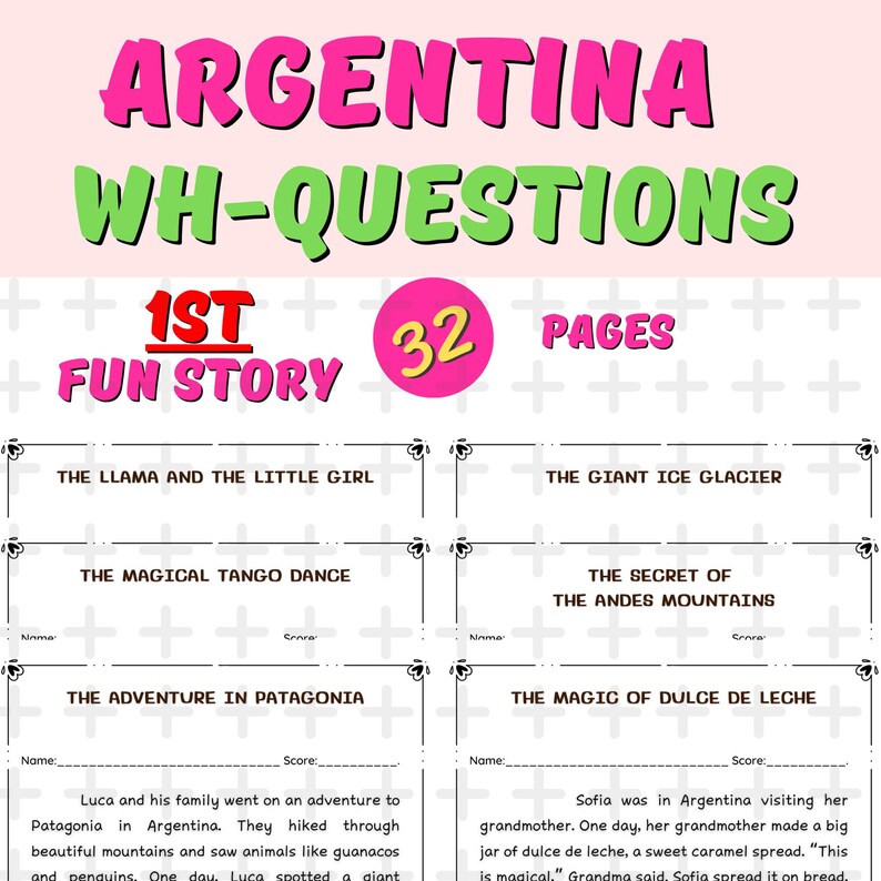 Wh-questions - Argentina Fun Story 1st Grade With Worksheets - Etsy