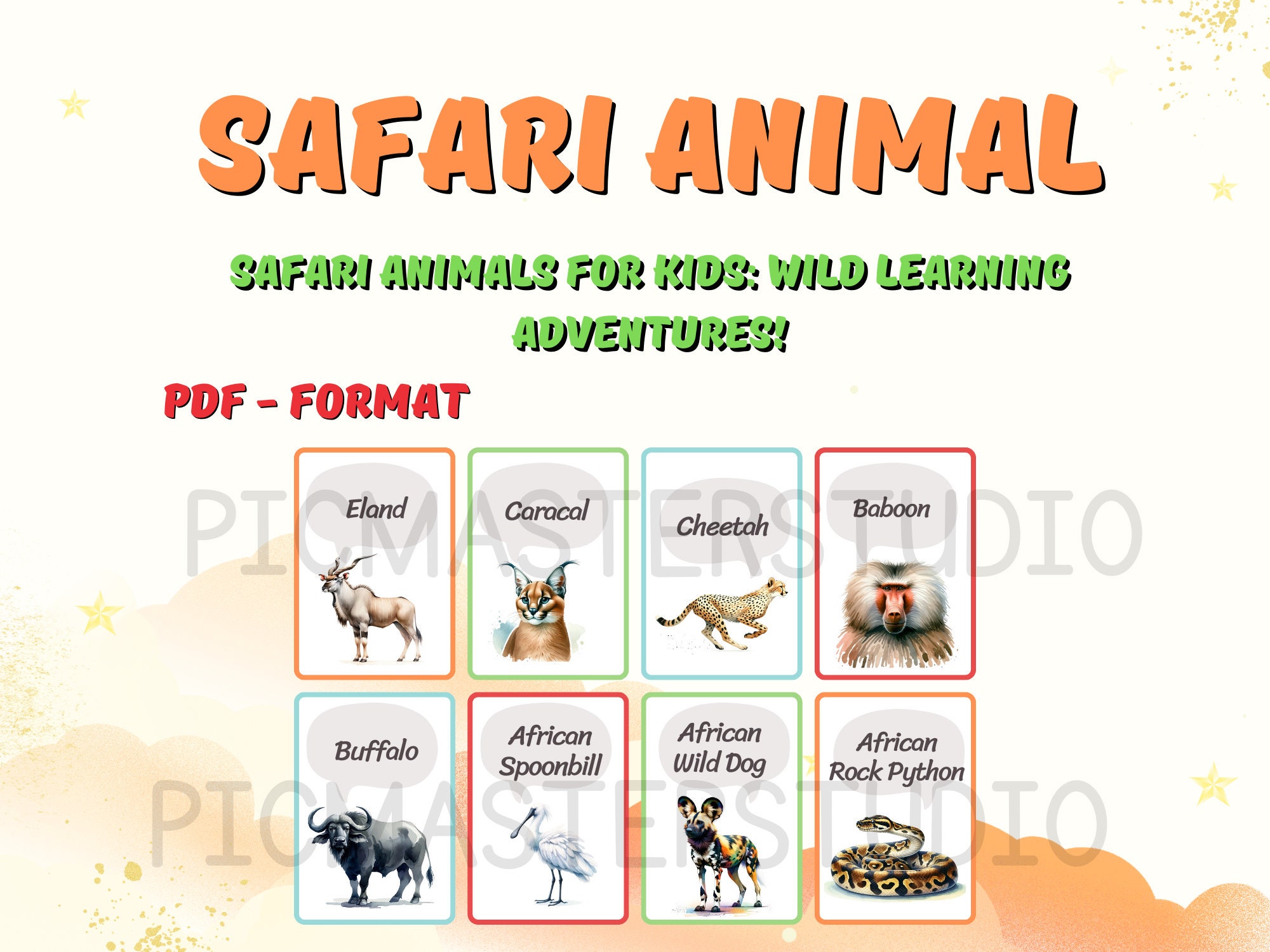 35 Wild Adventures Await: Safari Animal Flashcards for Kids Explore the ...
