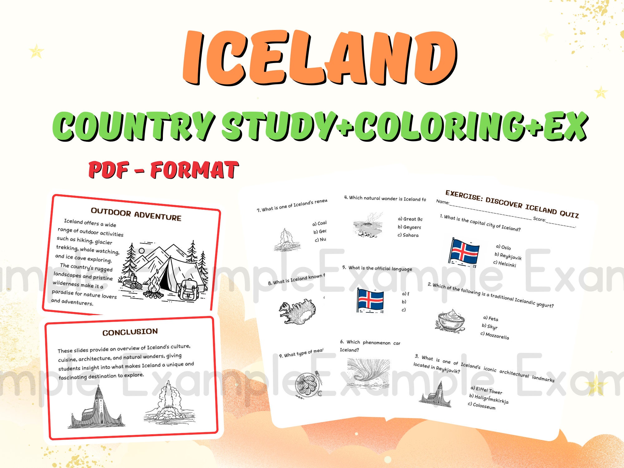 Iceland Country Study+coloring+ex Activities - Etsy