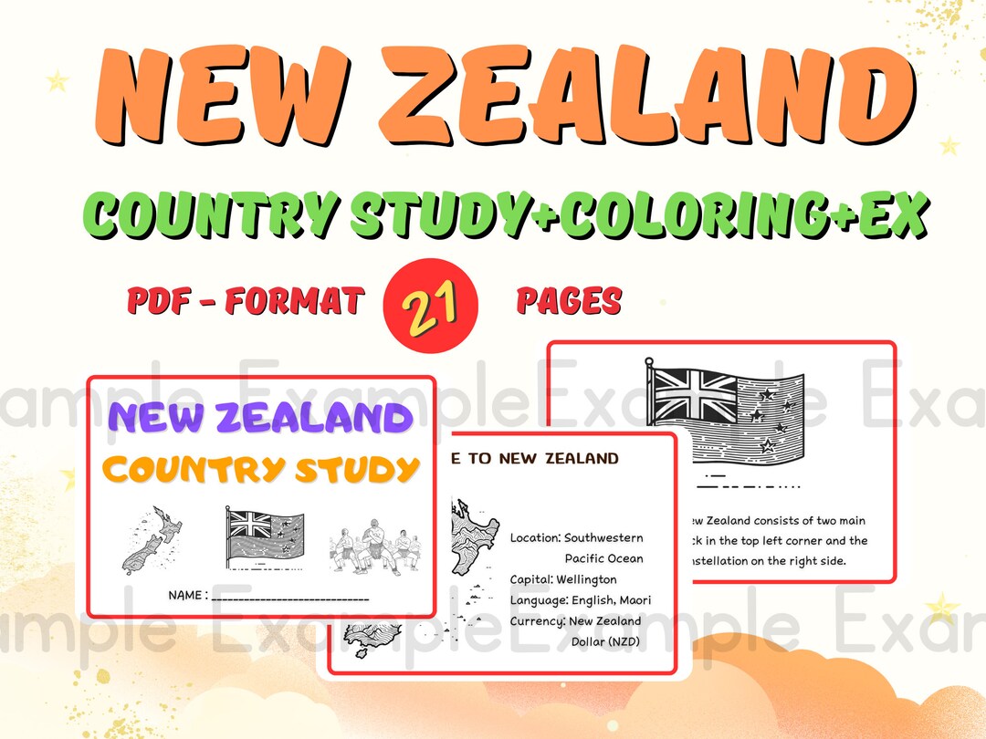 New Zealand Country Study+coloring+ex Activities - Etsy