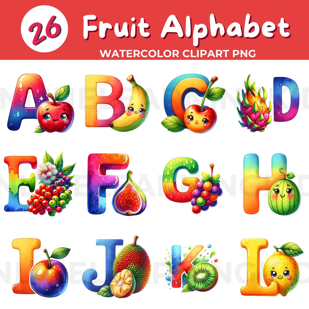 26 Fruit and Vegetable Alphabet Clipart PNG Collection | Veggie Abc for ...