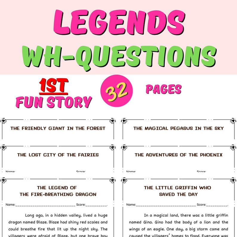 Wh-questions-mythical Creatures & Legends Fun Story 1st Grade With ...