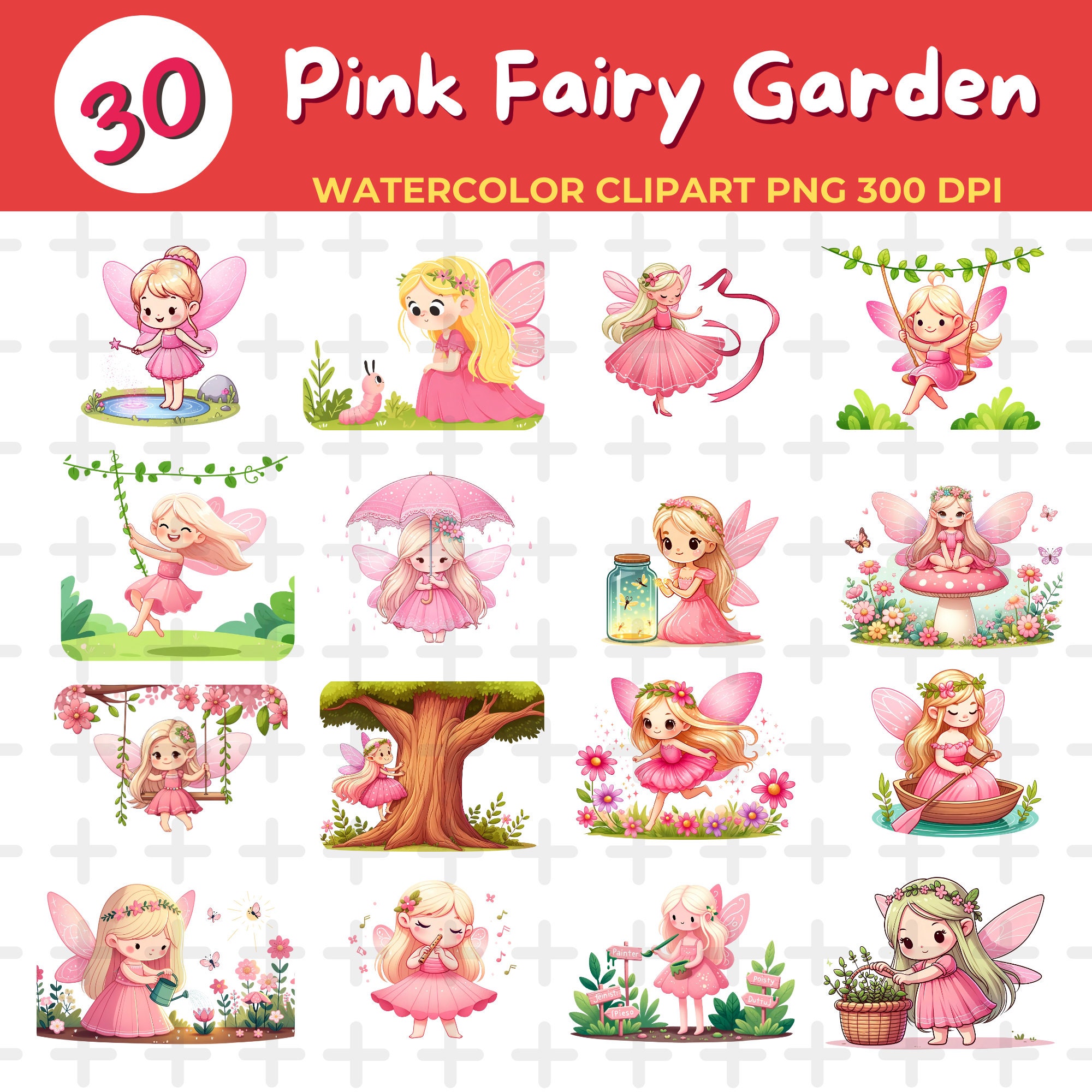 30 Pink Fairy Clipart Fairy Clipart Magical Nursery Fantasy Clipart PNG Watercolor Fairy Garden ...