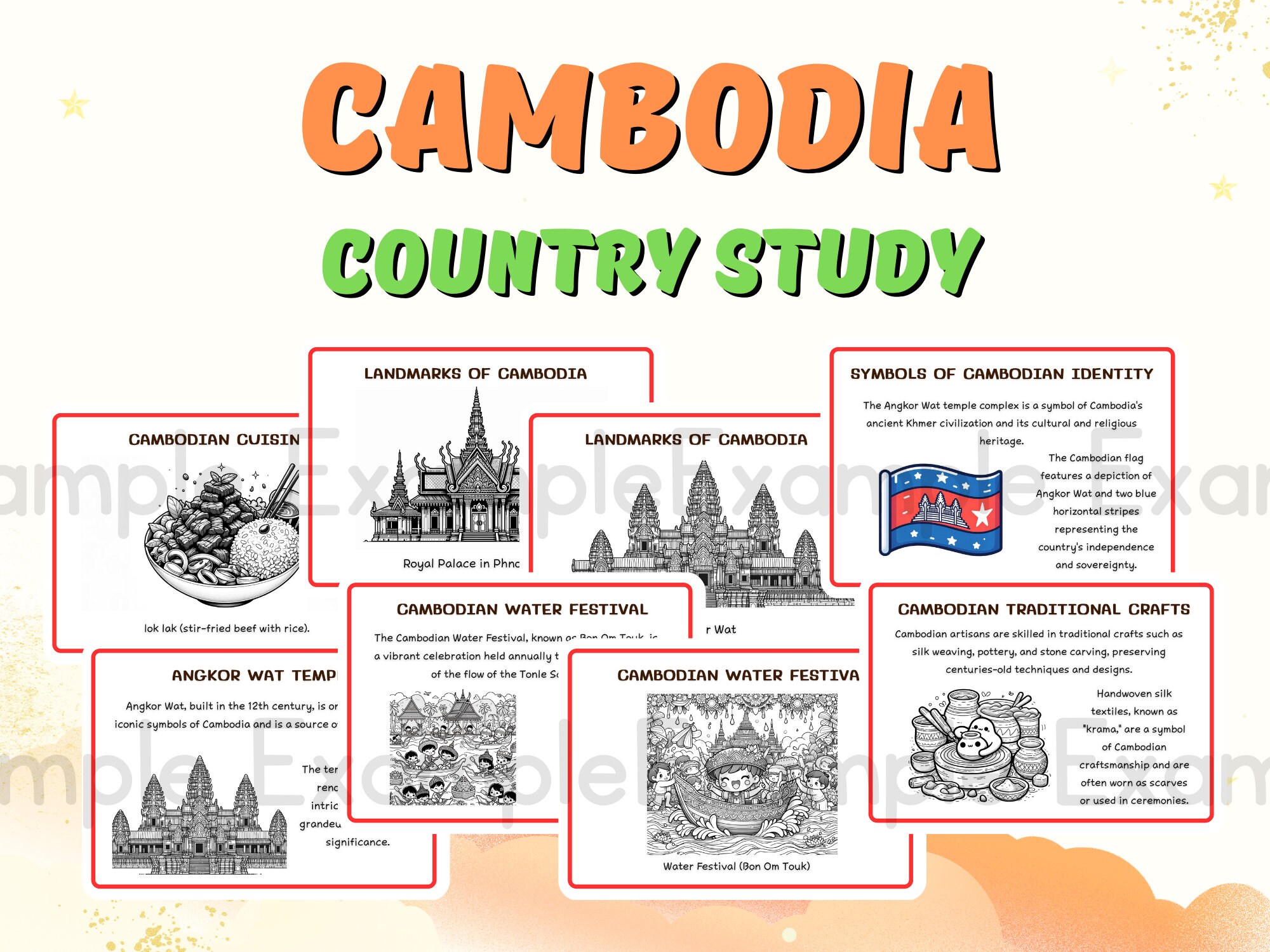 Cambodia Country Study+coloring+ex Activities-explore Rich Culture - Etsy