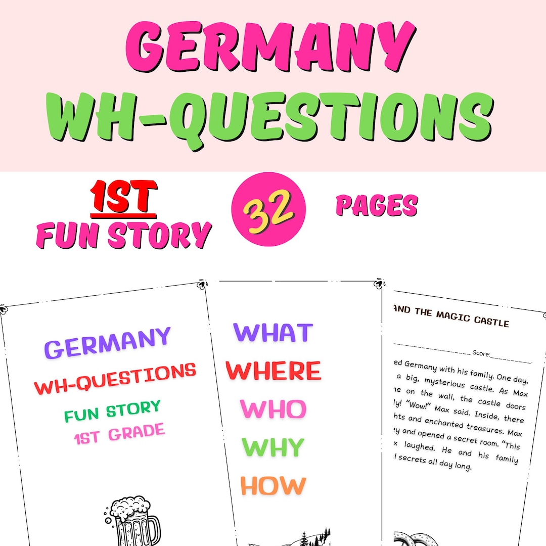Wh-questions-germany Fun Story 1st Grade With Worksheets - Etsy