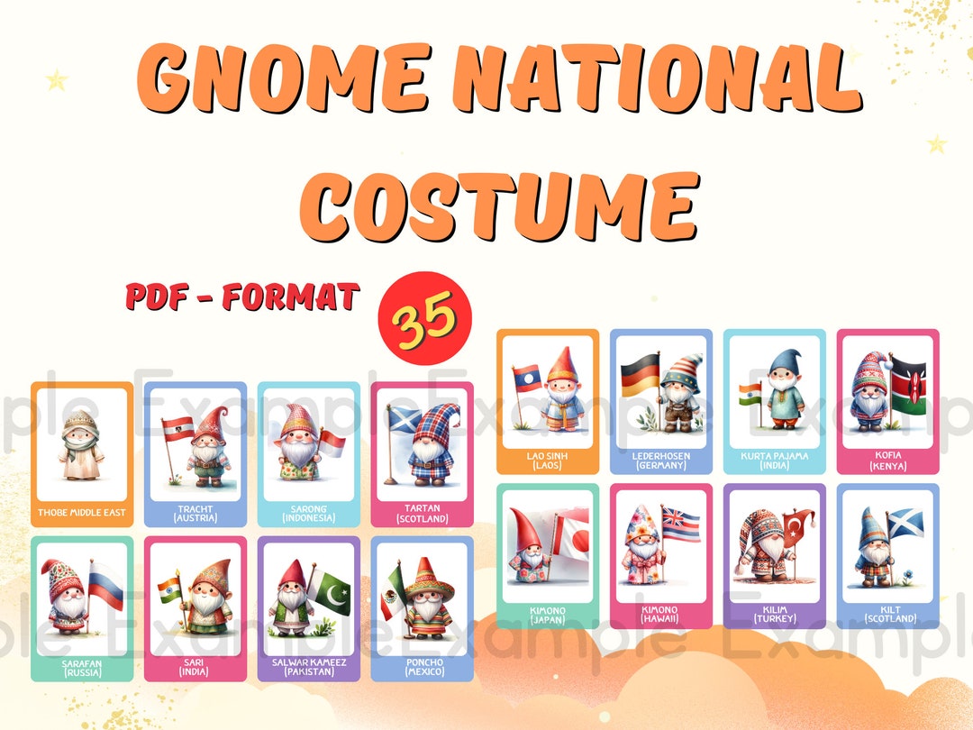 Global Gnome Fashion: Flashcards for Kids With Gnomes in National ...