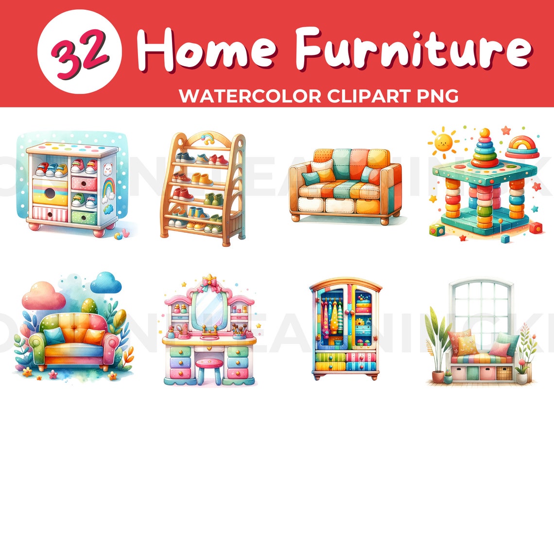 32 Home Furniture Clipart PNG | Kids Room Furniture Png | Cute House ...