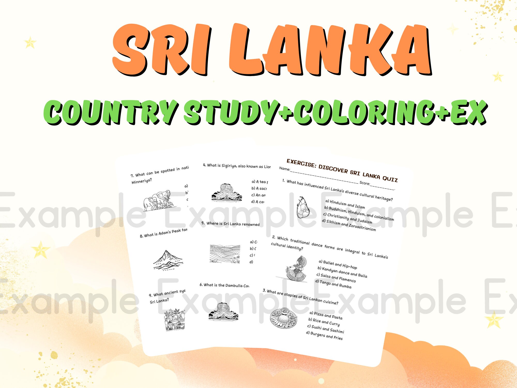 Sri Lanka Country Study+coloring+ex Activities - Etsy