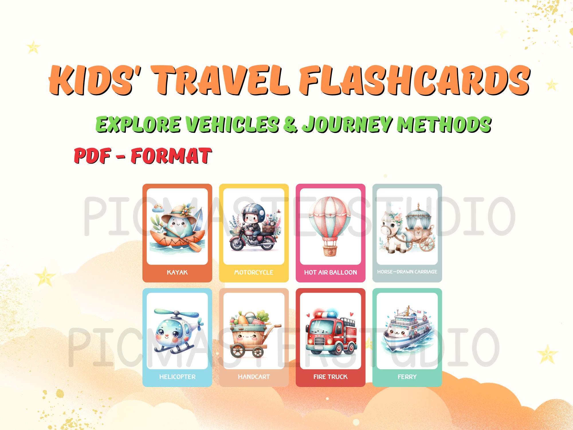 Adventurous Journeys: Flashcards for Kids Featuring Various Vehicles ...