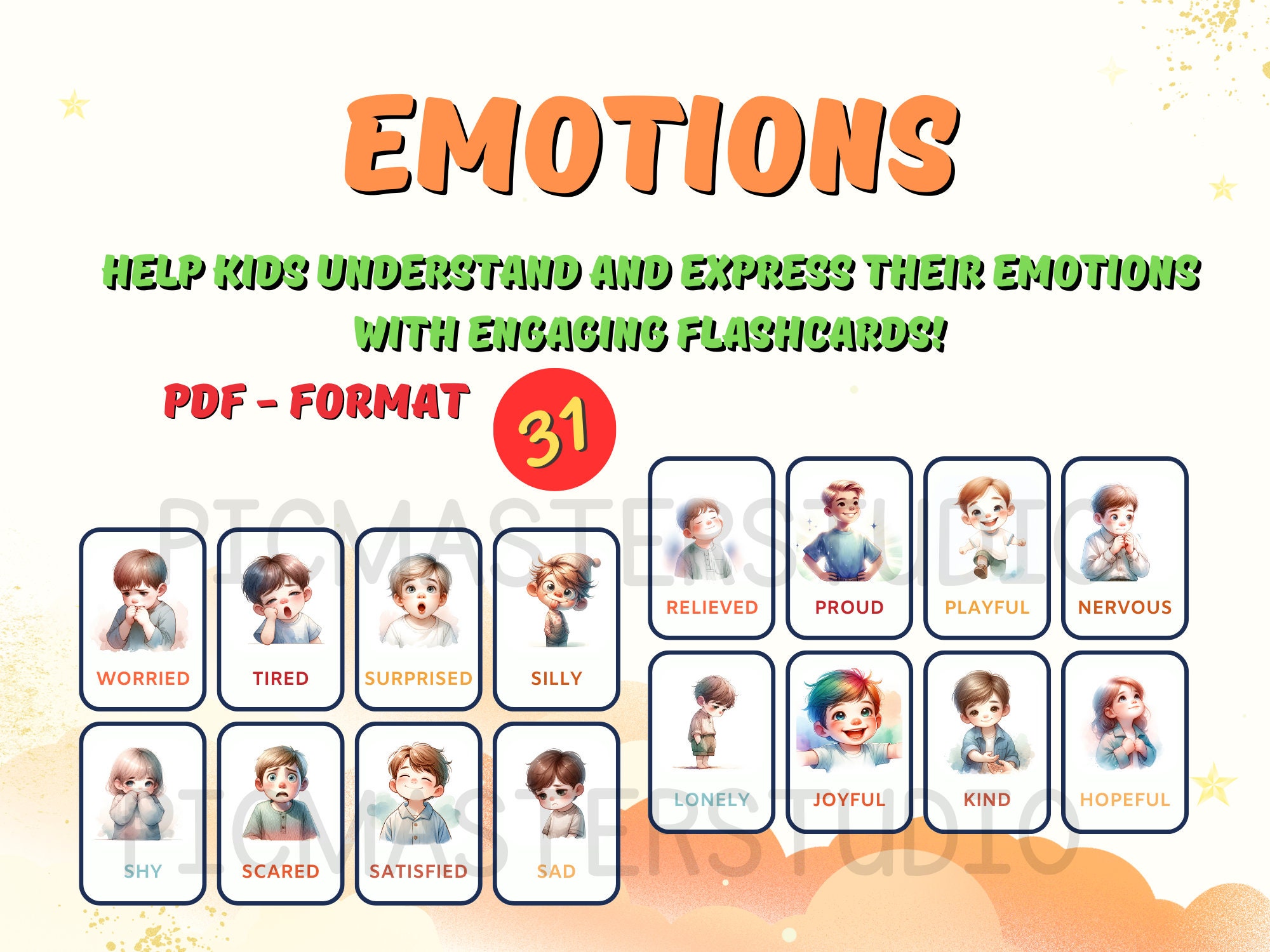31 Feelings and Fun: EMOTIONS Flashcards for Kids Cards to Help ...