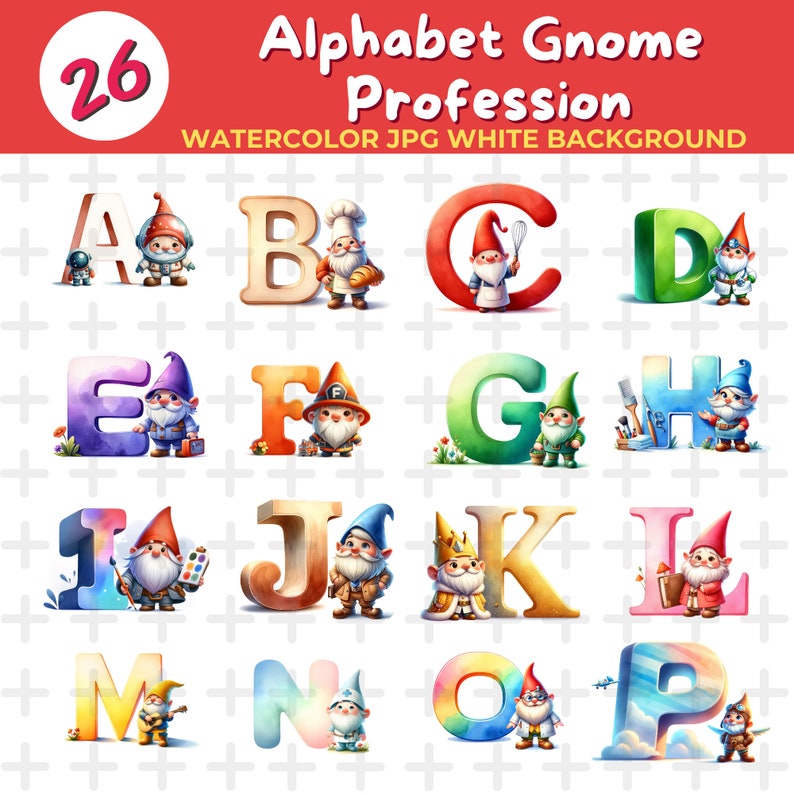 Alphabet Gnome Profession Watercolor JPG White Background 300 DPI - Etsy