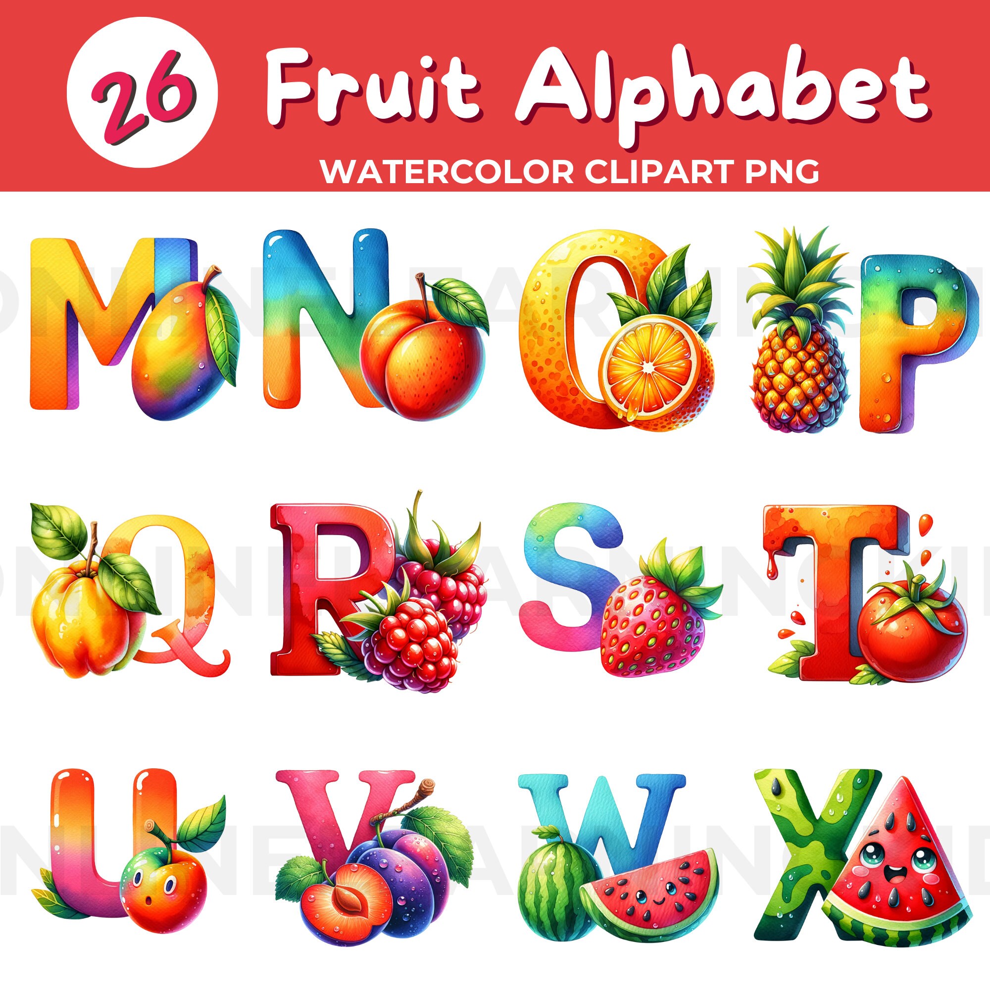 26 Fruit and Vegetable Alphabet Clipart PNG Collection | Veggie Abc for ...