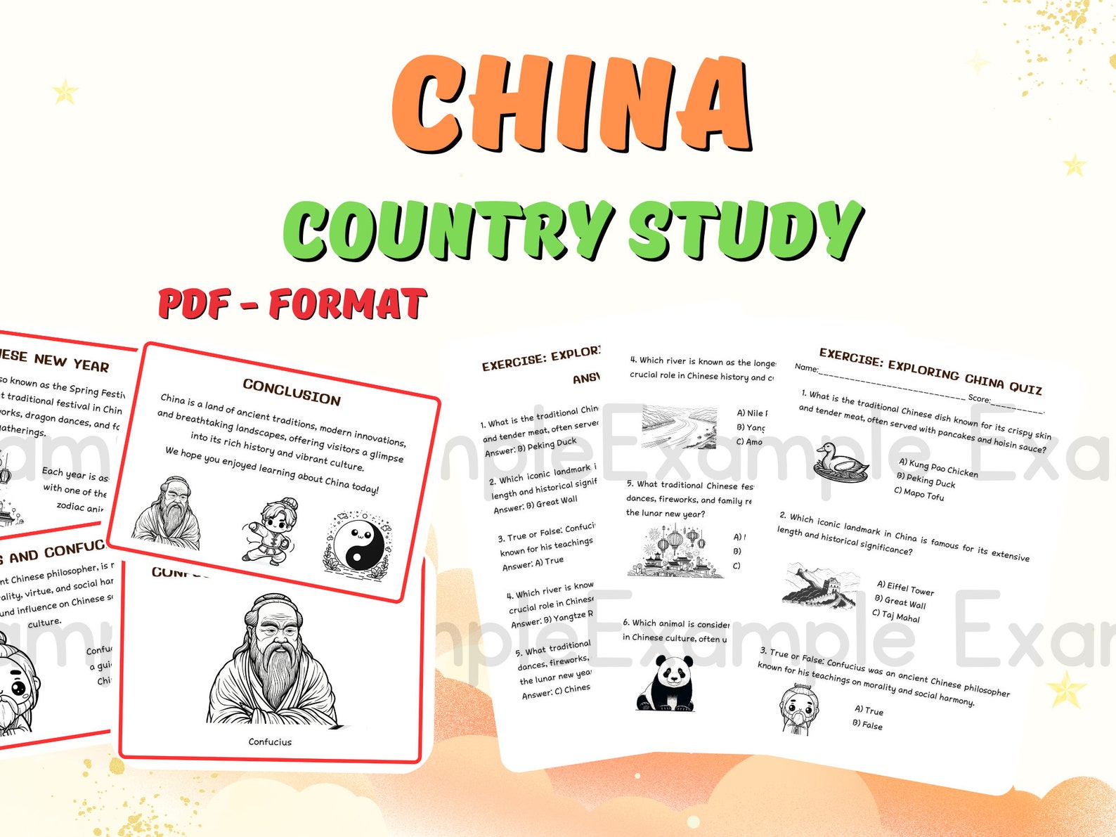 China Country Study+coloring+ex Activities - Etsy