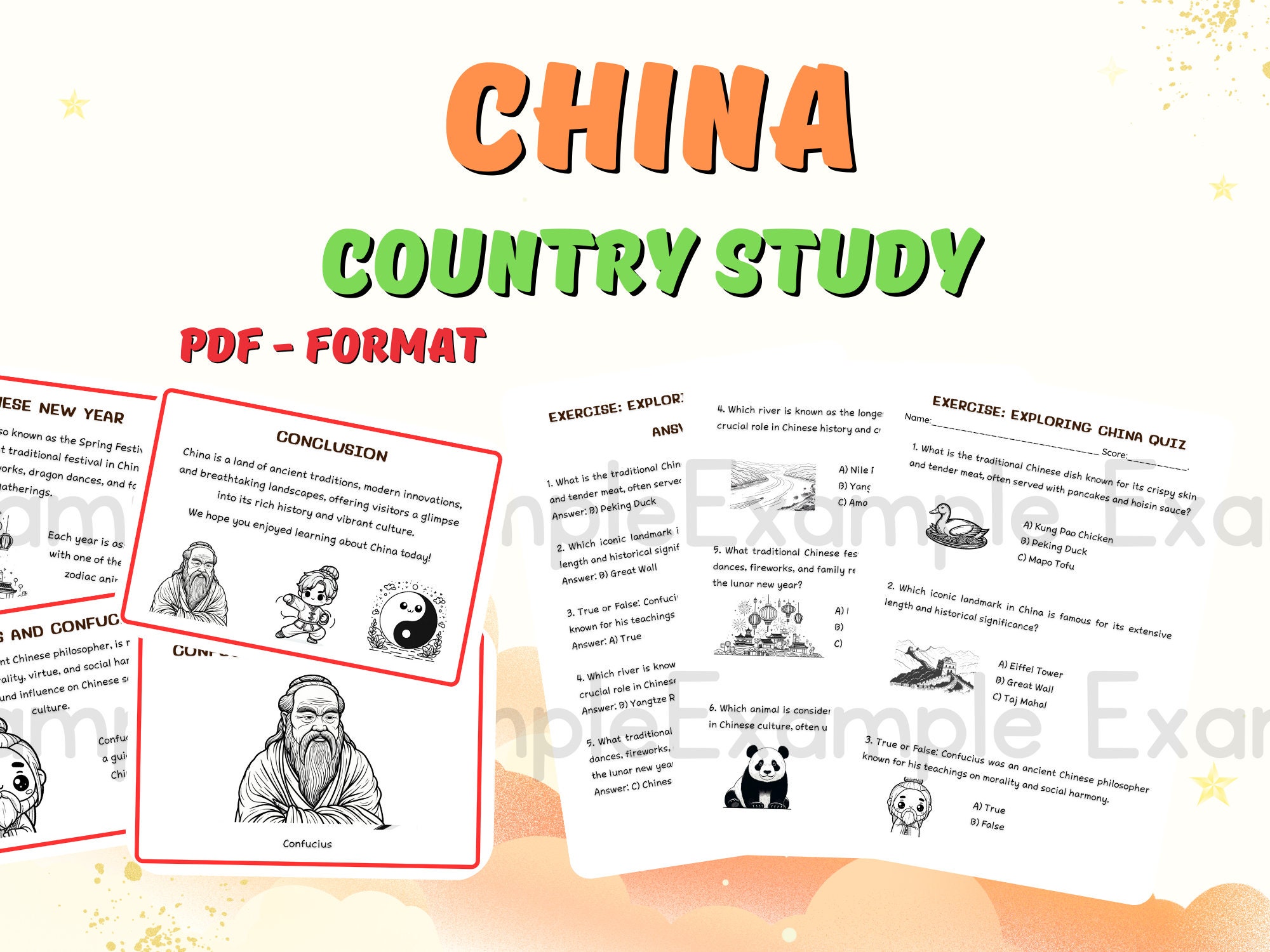 China Country Study+coloring+ex Activities - Etsy