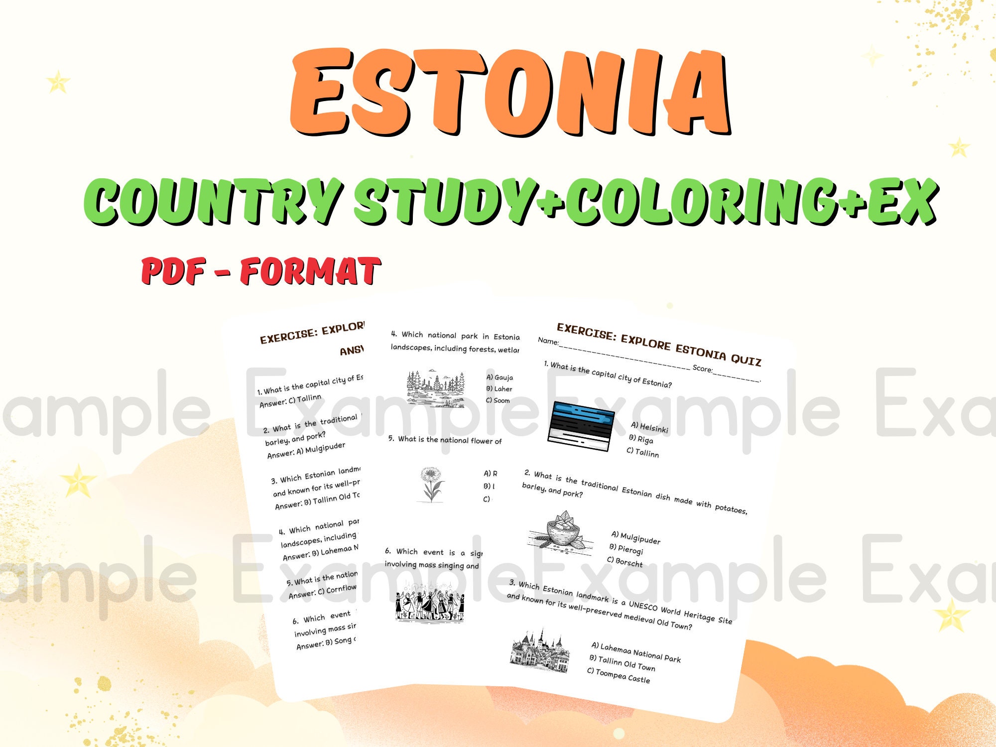 Estonia Country Studycoloringex Activities - Etsy