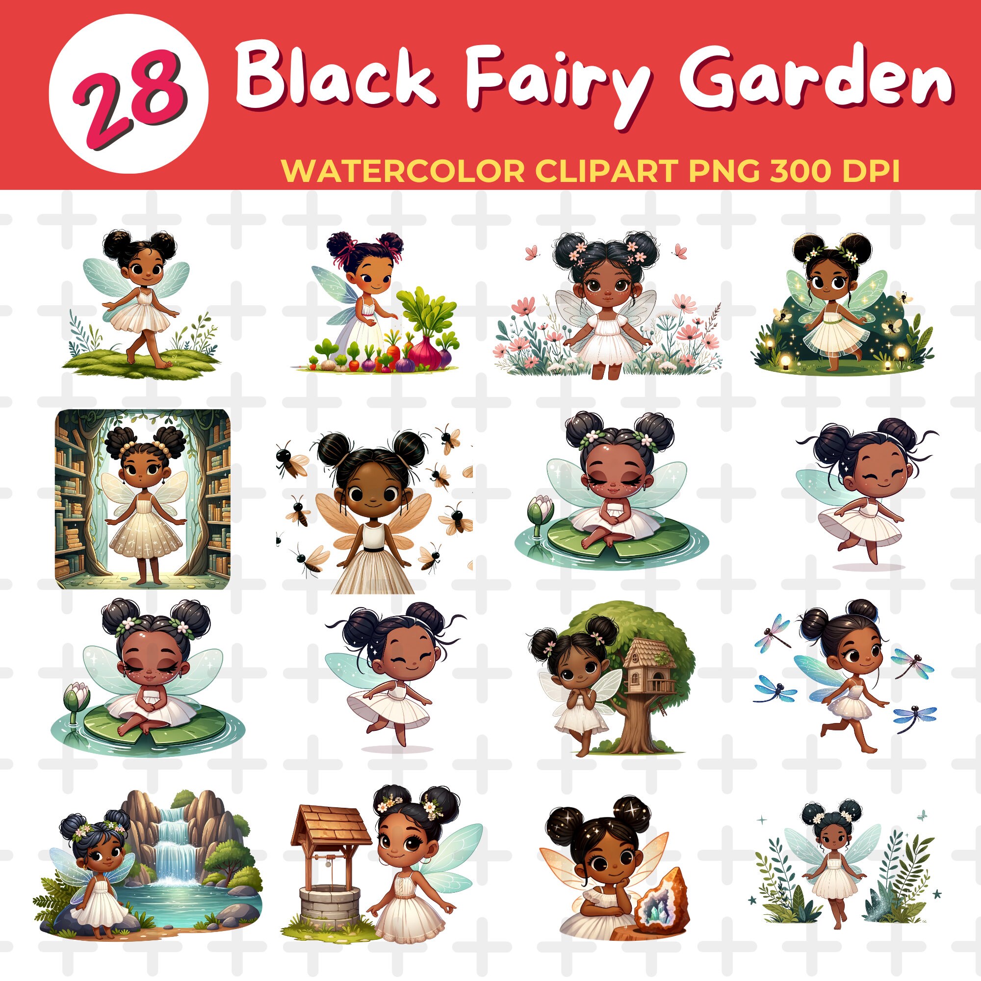 Watercolor Black Fairy Garden Clipart Afro Fairy Garden PNG African ...