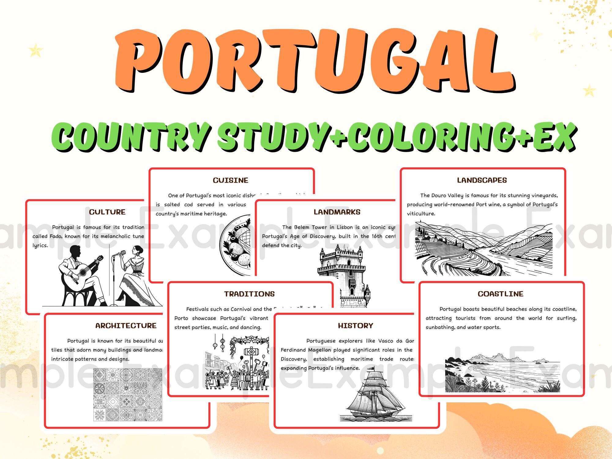 Portugal Country Study+coloring+ex Activities - Etsy