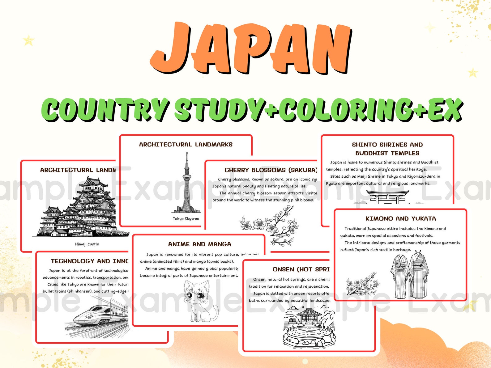 Japan Country Study+coloring+ex Activities - Etsy
