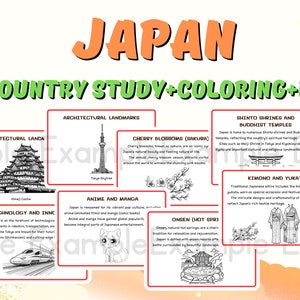 Japan Country Study+coloring+ex Activities - Etsy