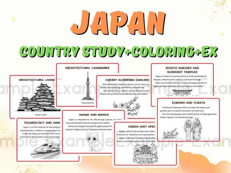 Japan Country Study+coloring+ex Activities - Etsy