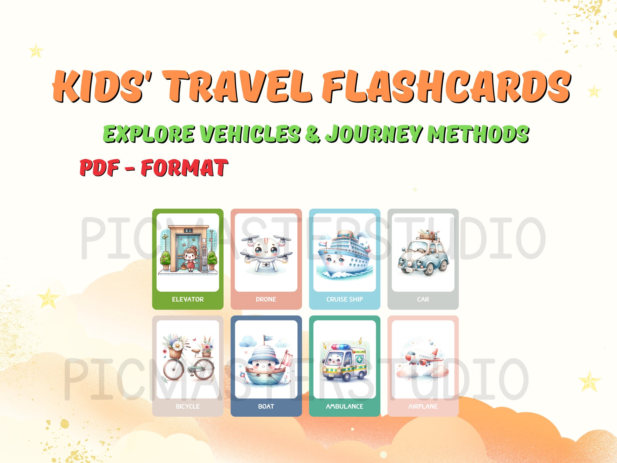 Adventurous Journeys: Flashcards for Kids Featuring Various Vehicles ...