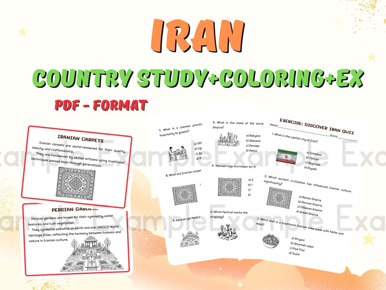 Iran Country Study+coloring+ex Activities - Etsy