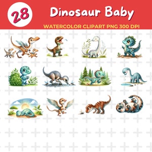 28 Baby Dinosaur Themed Watercolor Clipart | Cute Dinosaurs Clipart ...