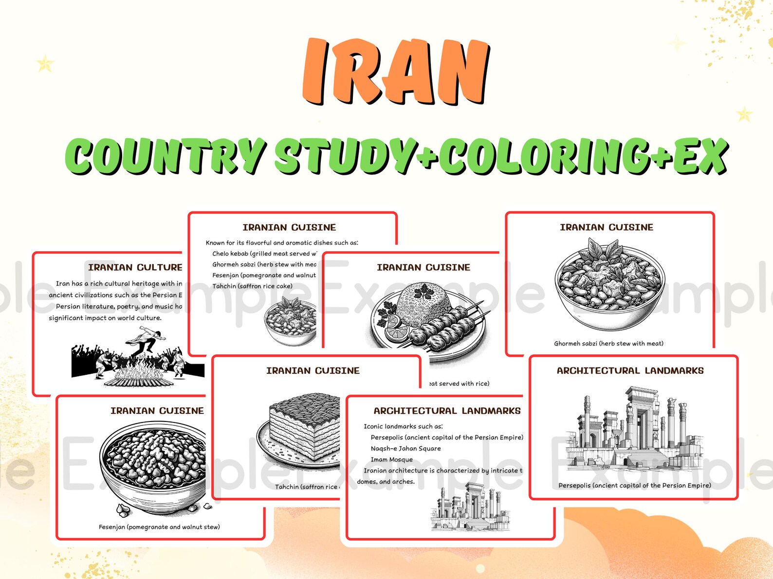 Iran Country Study+coloring+ex Activities - Etsy