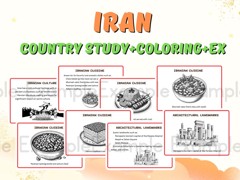 Iran Country Study+coloring+ex Activities - Etsy