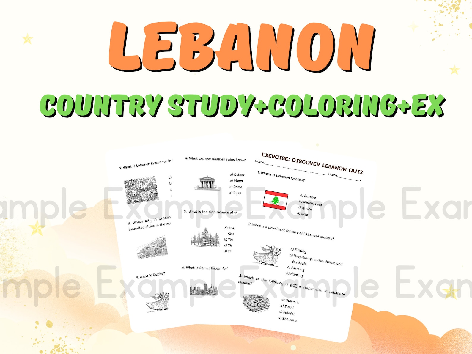 Lebanon Country Study+coloring+ex Activities - Etsy