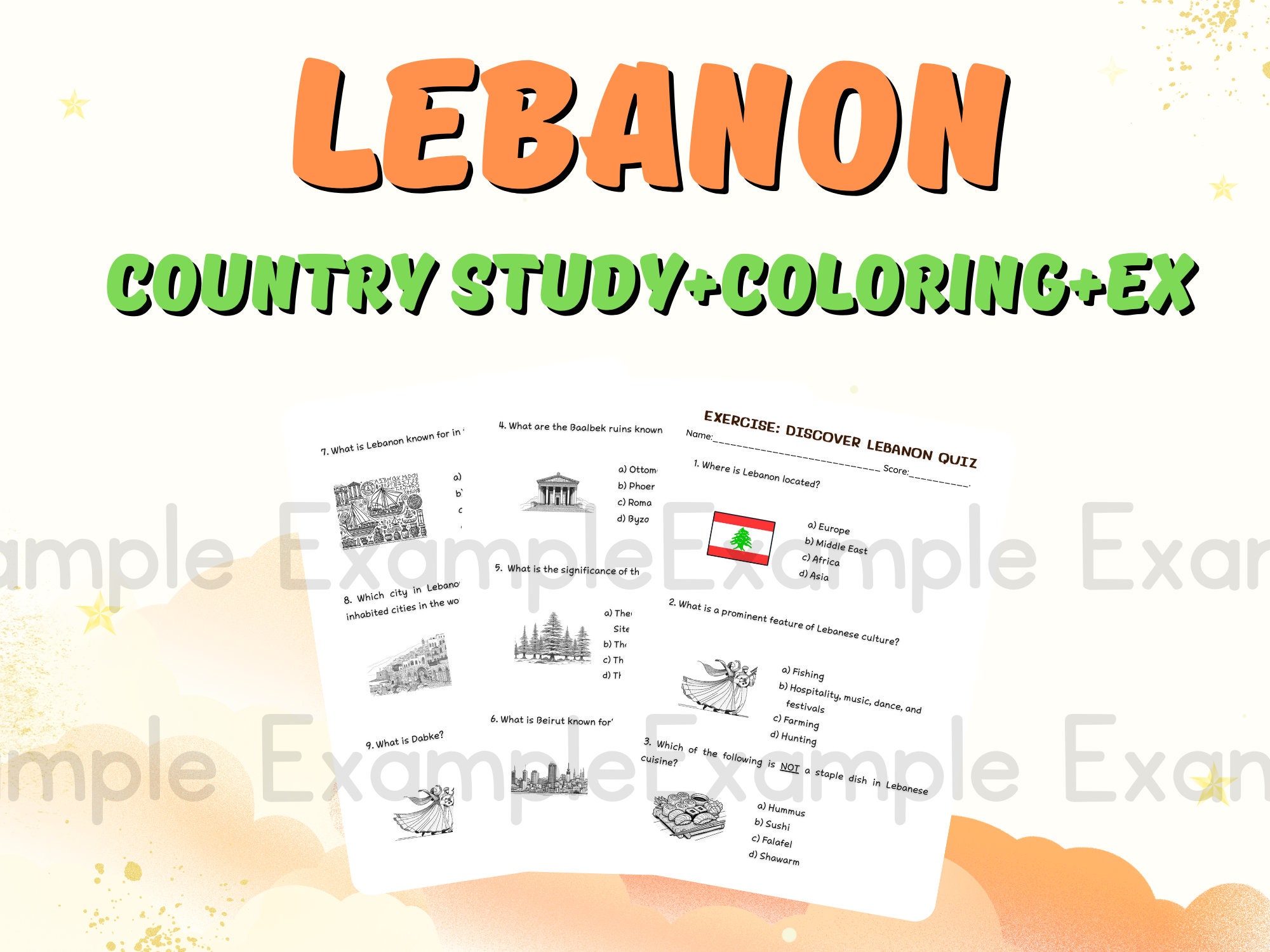Lebanon Country Study+coloring+ex Activities - Etsy