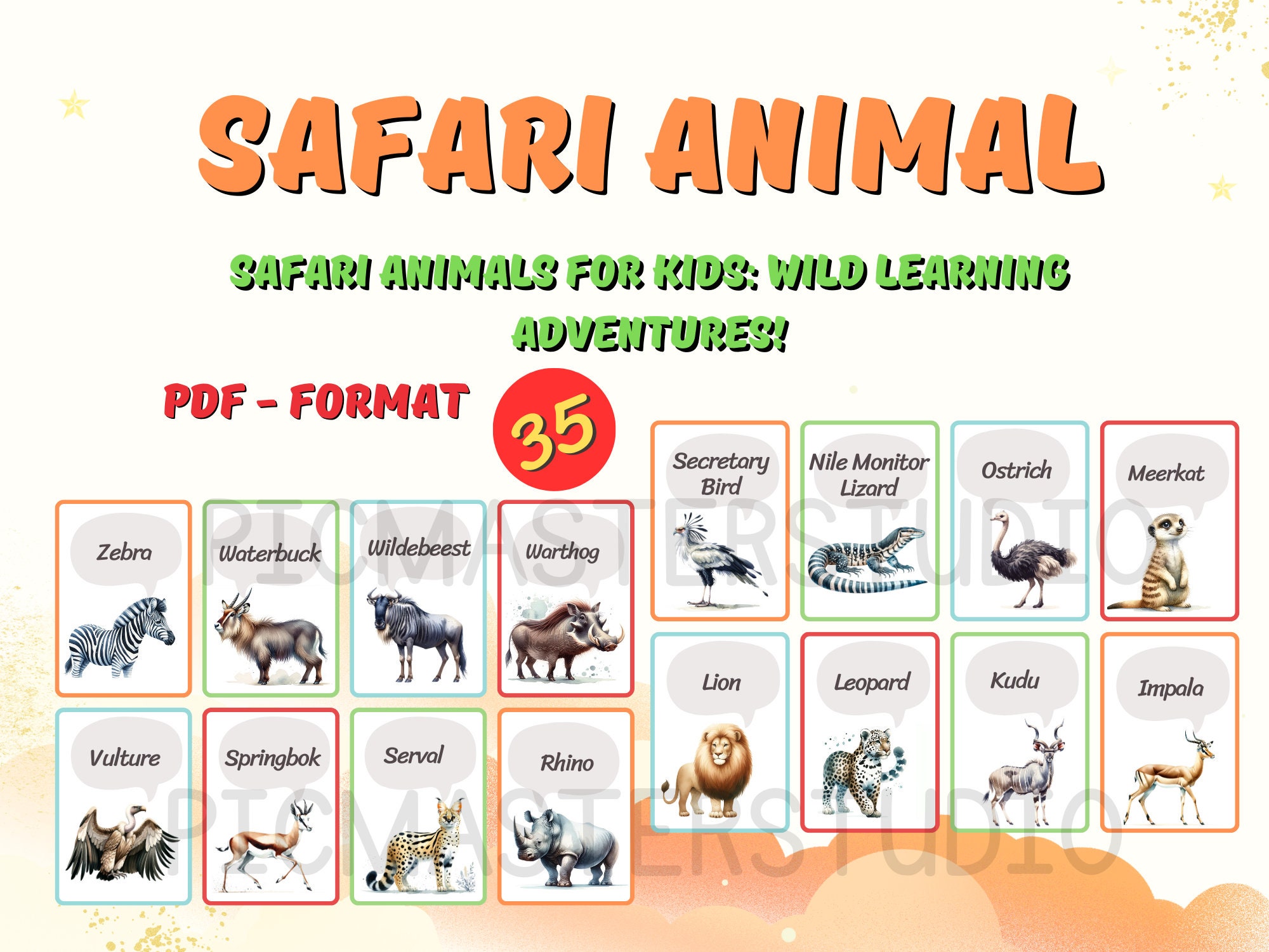 35 Wild Adventures Await: Safari Animal Flashcards for Kids Explore the ...