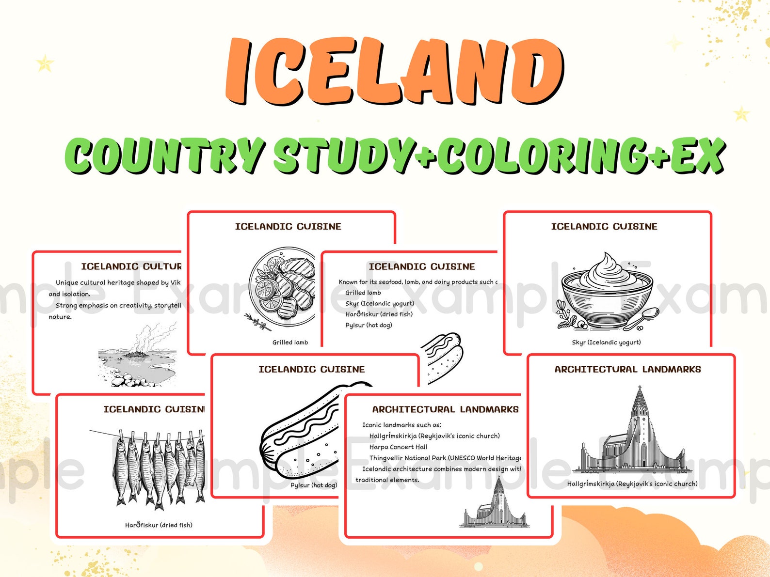 Iceland Country Study+coloring+ex Activities - Etsy