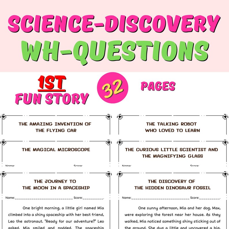 Wh-questions-science & Discovery Fun Story 1st Grade With Worksheets - Etsy