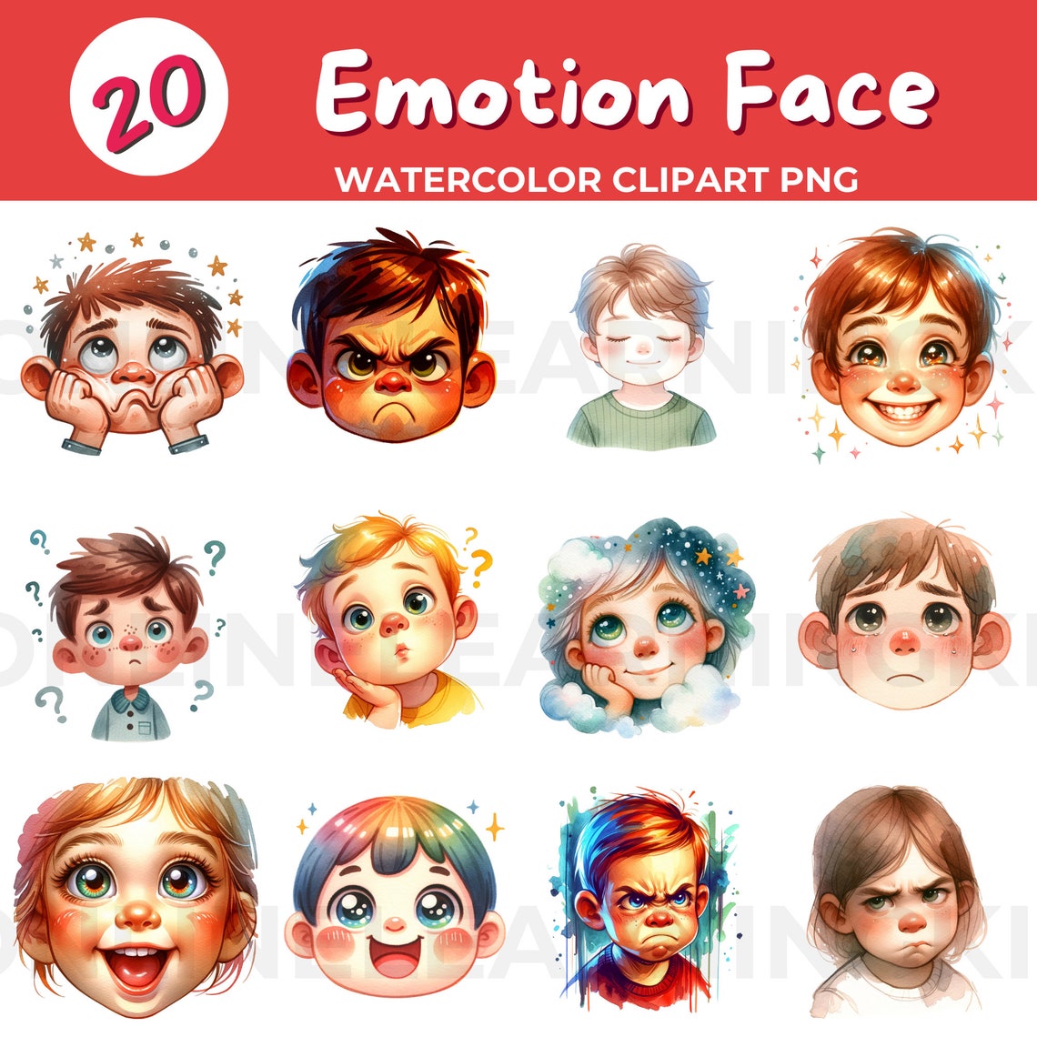 20 Emotion Face Clipart PNG Collection Feeling Faces. - Etsy