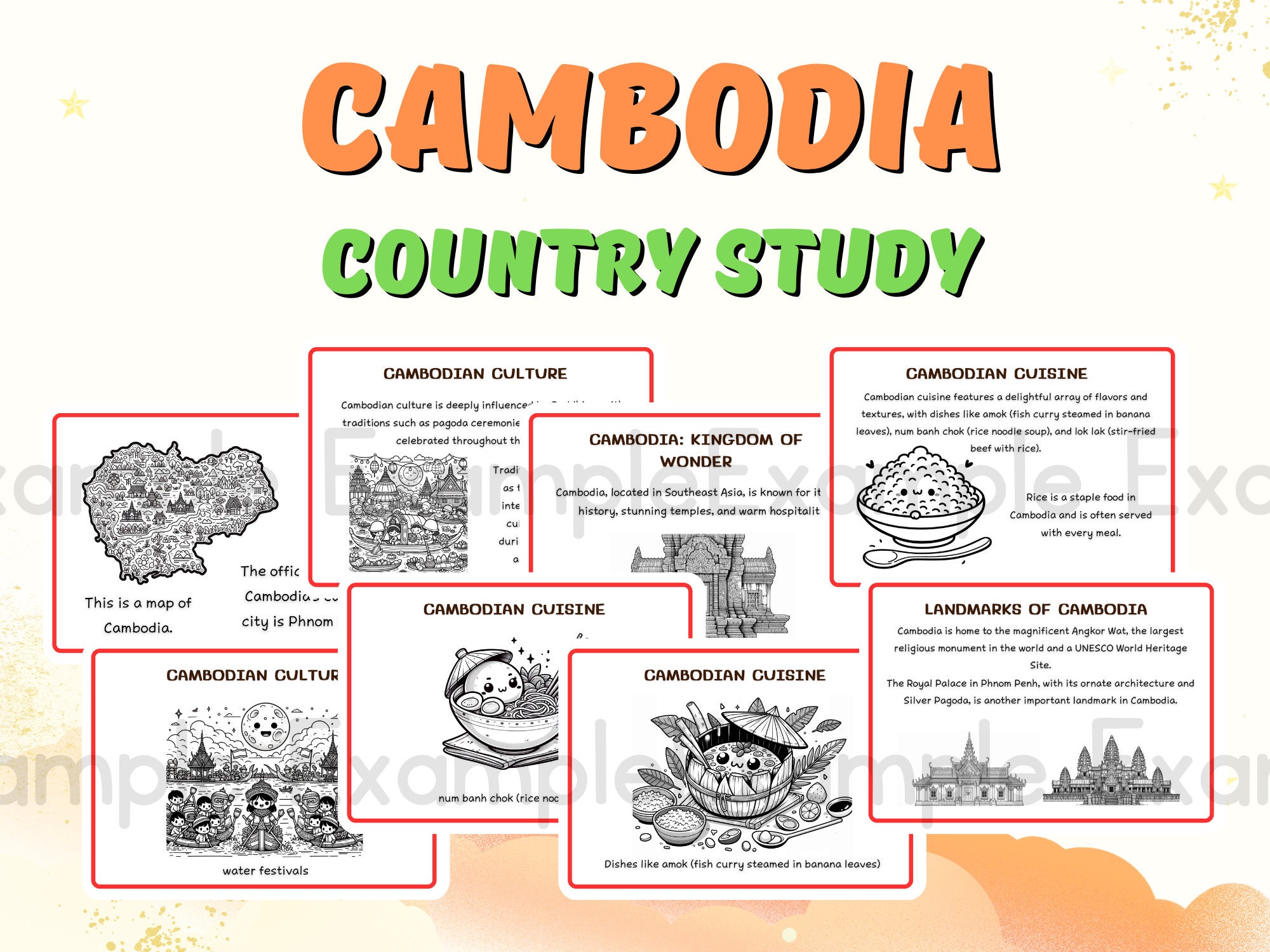 Cambodia Country Study+coloring+ex Activities-explore Rich Culture - Etsy