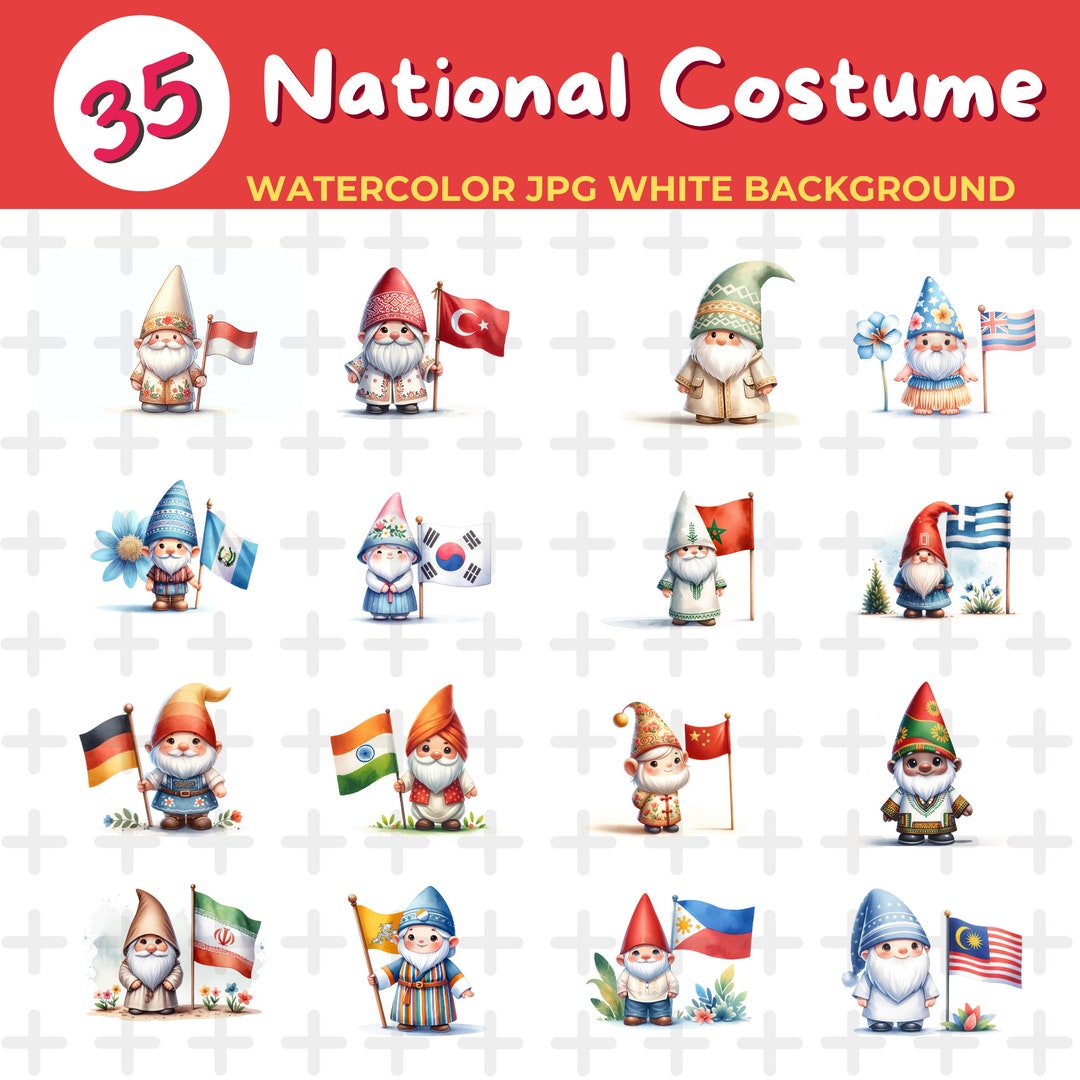 35 National Gnome Costume Watercolor JPG White Background 300 DPI ...