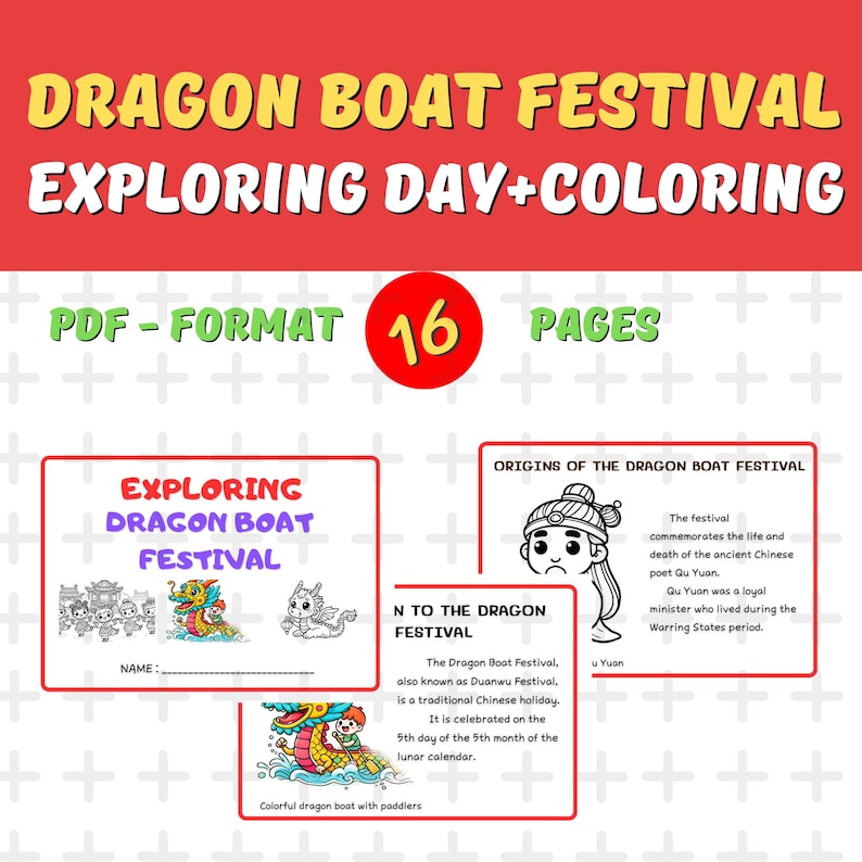 Exploring Dragon Boat Festival+coloring Pages for Kids - Etsy