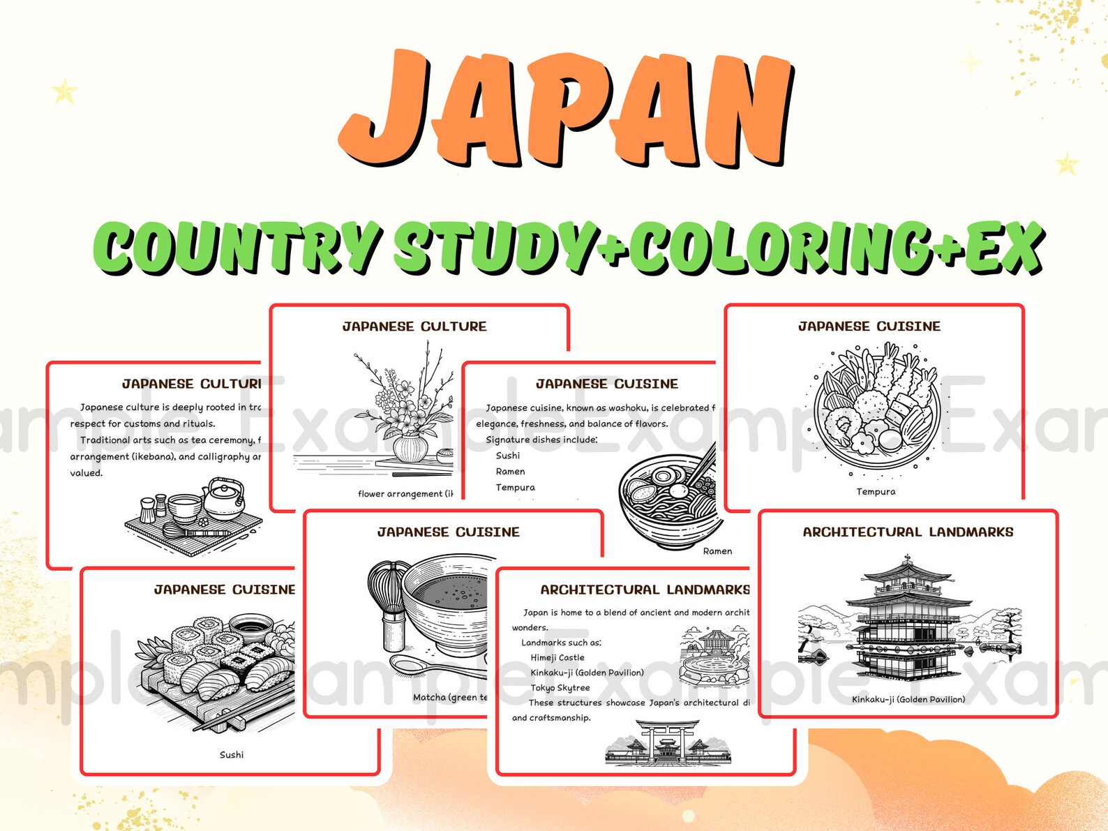 Japan Country Study+coloring+ex Activities - Etsy